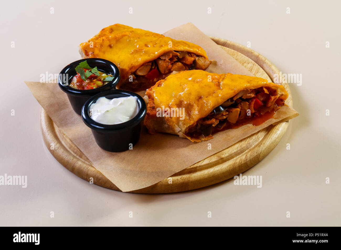 Chicken pie with two sauce Stock Photo - Alamy