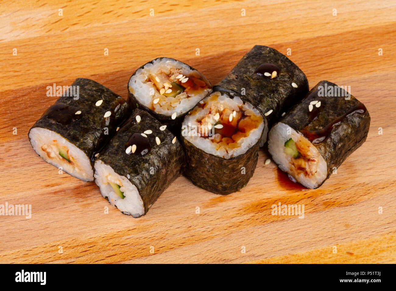 Roll Unagi Maki with eel Stock Photo - Alamy