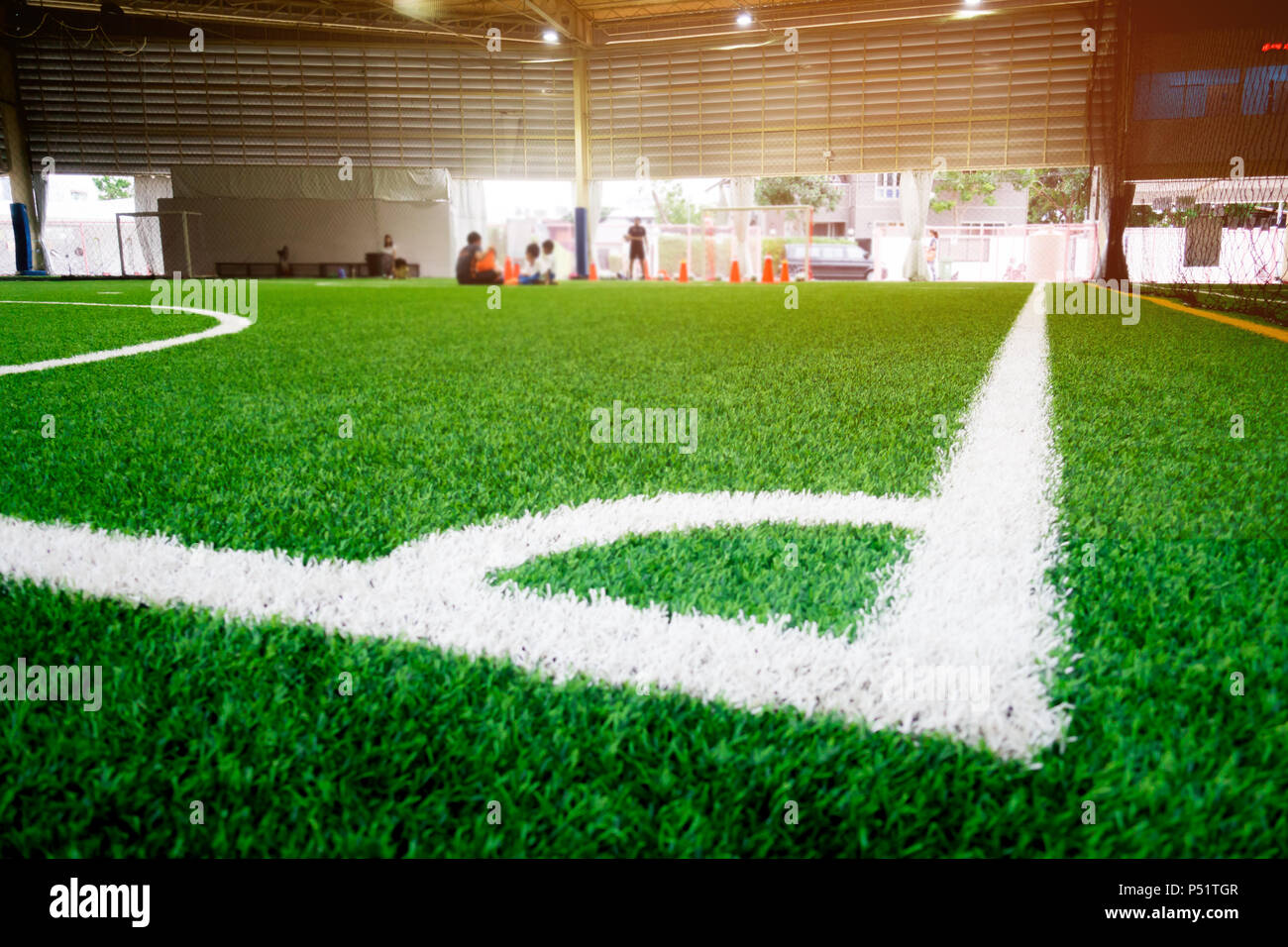 Corner Line of an indoor football soccer training field Stock Photo - Alamy
