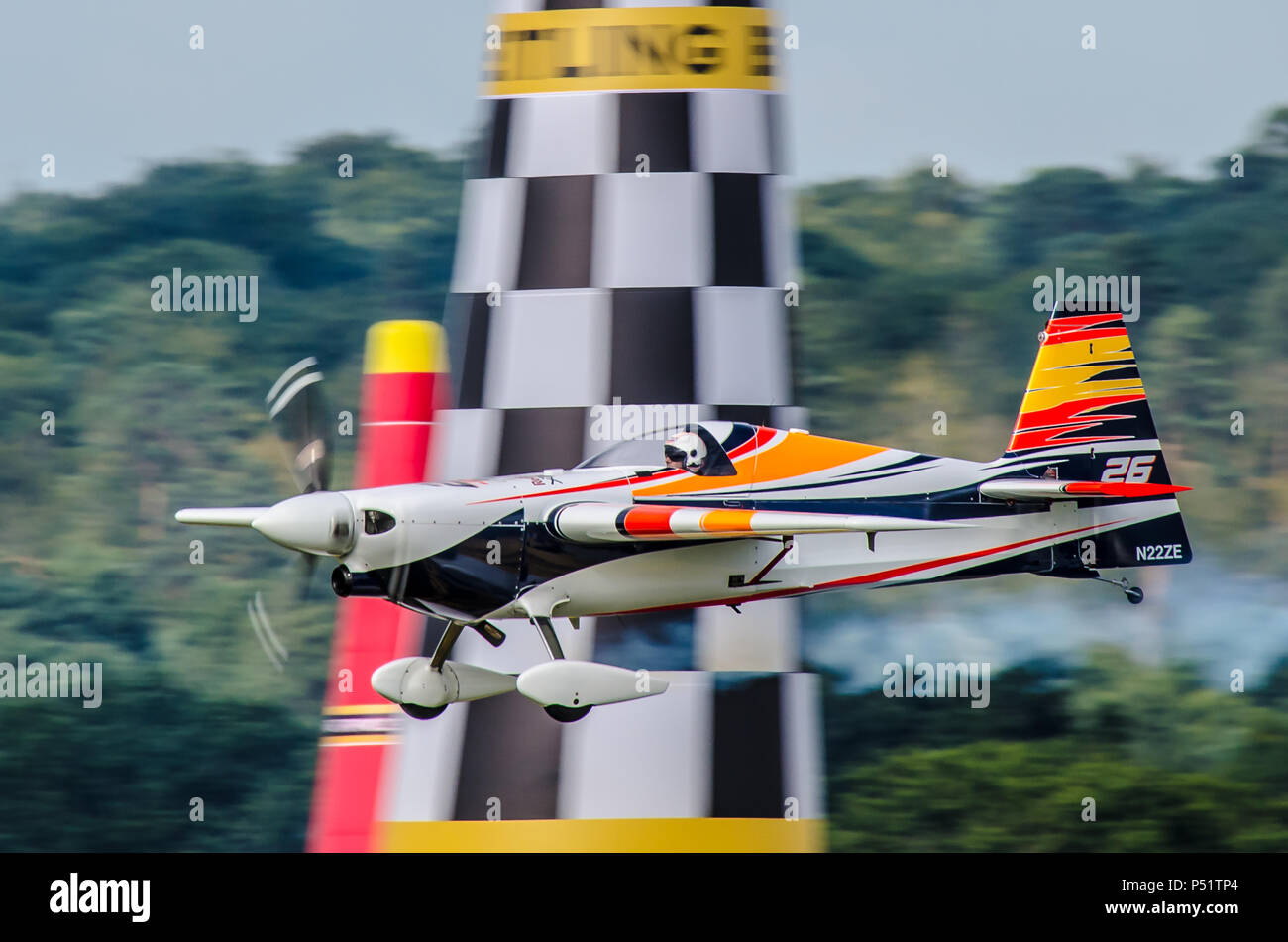 Juan Velarde finishing in the Red Bull Air Race at Royal Ascot ...