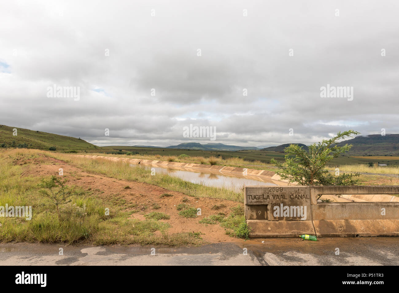 The Tugela-Vaal Water Scheme canal, built in 1995, at the Woodstock Dam ...