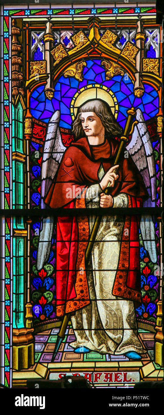 Stained Glass in Valencia Cathedral, Valencia, depicting the Archangel ...