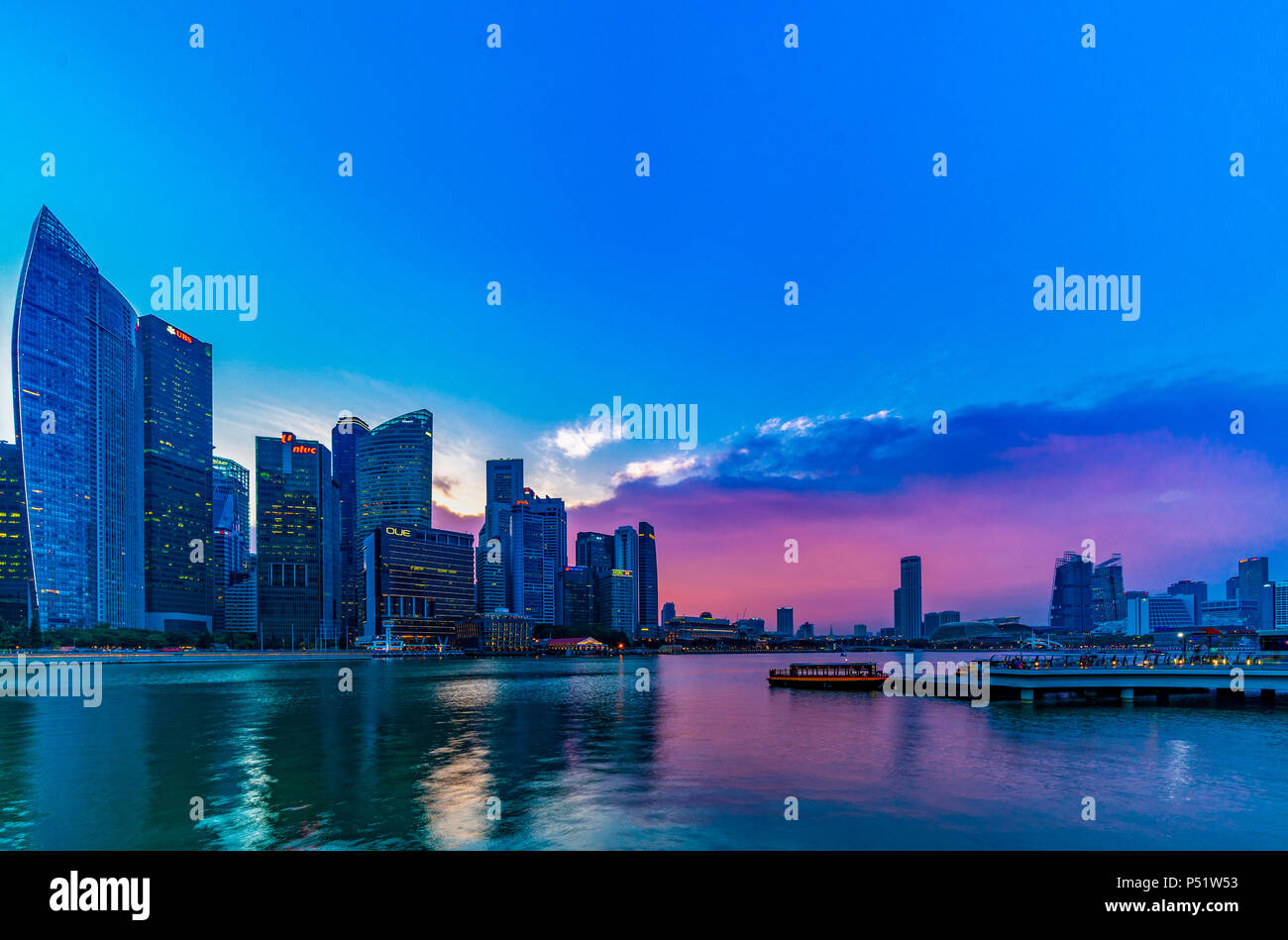 Sunset - Dusk - Night Collyer Quay Waterfront from Marina Bay Sands ...