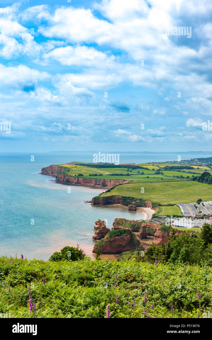 The East Devon coastline, looking South West from High Peak. Ladram Bay ...