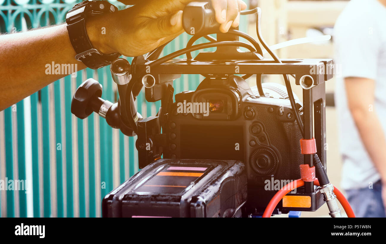 Film production crew, Behind the scenes background Stock Photo - Alamy