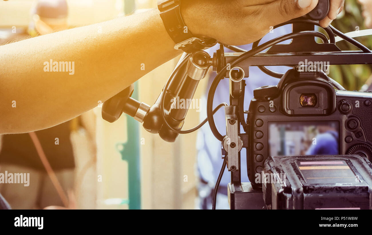 Film production crew, Behind the scenes background Stock Photo - Alamy