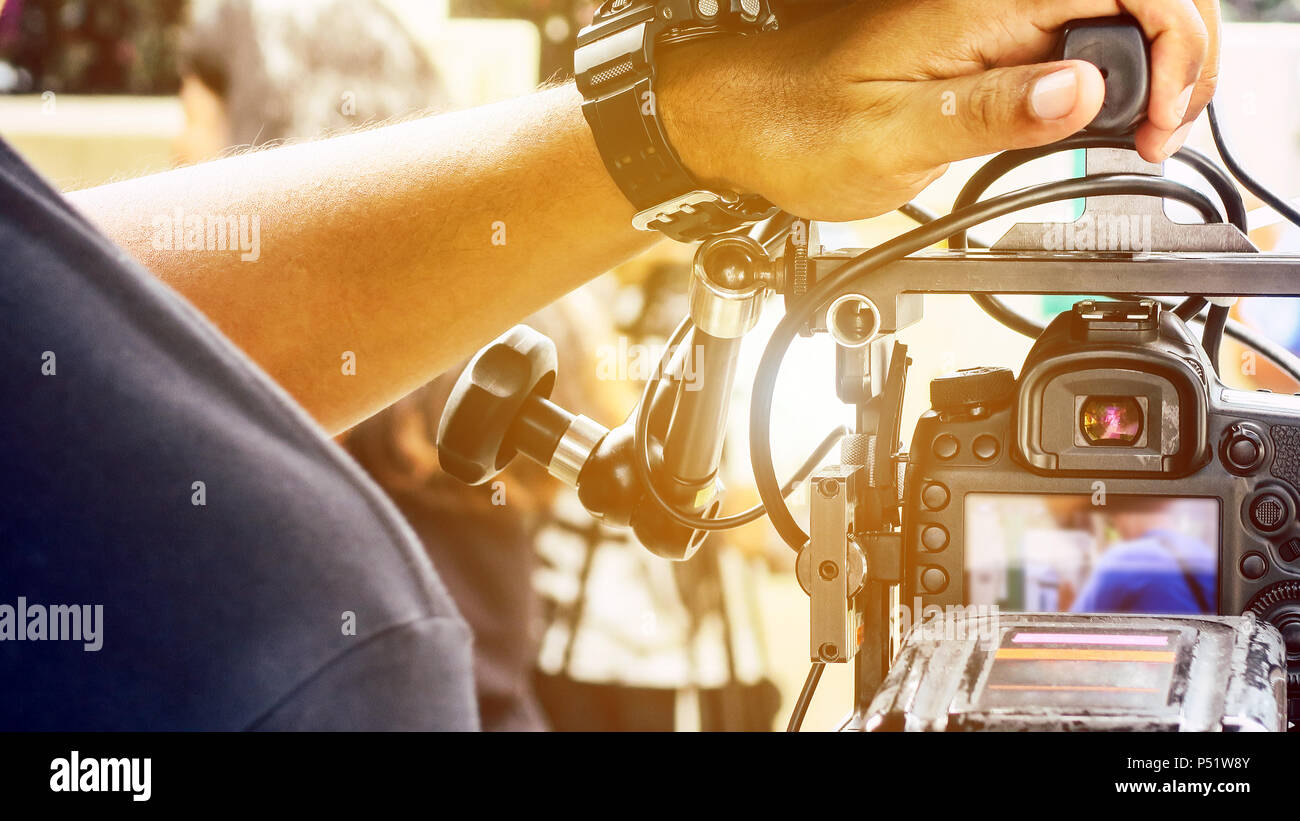 Film production crew, Behind the scenes background Stock Photo - Alamy