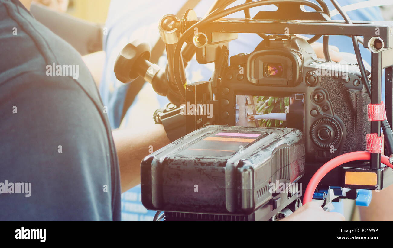 Film production crew, Behind the scenes background Stock Photo - Alamy