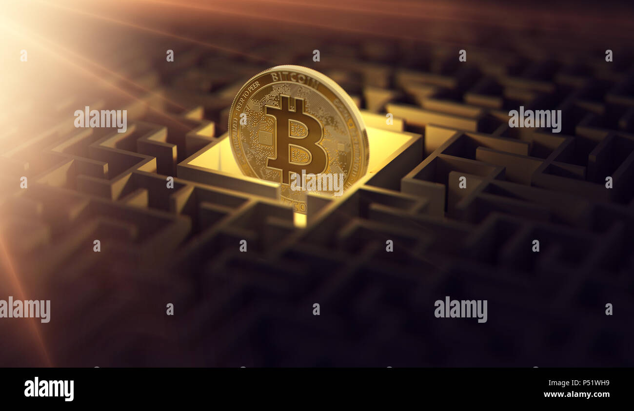 Bitcoin in the dark labyrinth and bright sun flare as a sign of ...