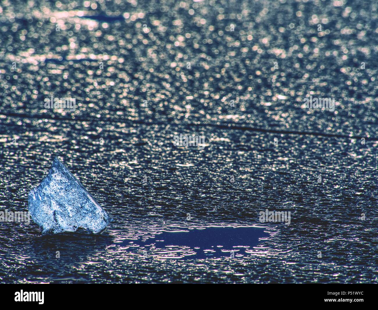 Climate Change. Icy floes mealtiing on beach. Tourist attraction ...