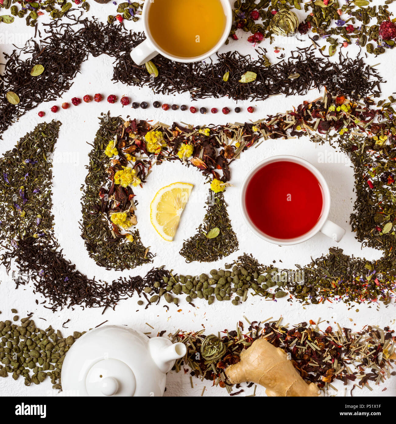 word tea made from different variety of tea. Tea concept Stock Photo ...