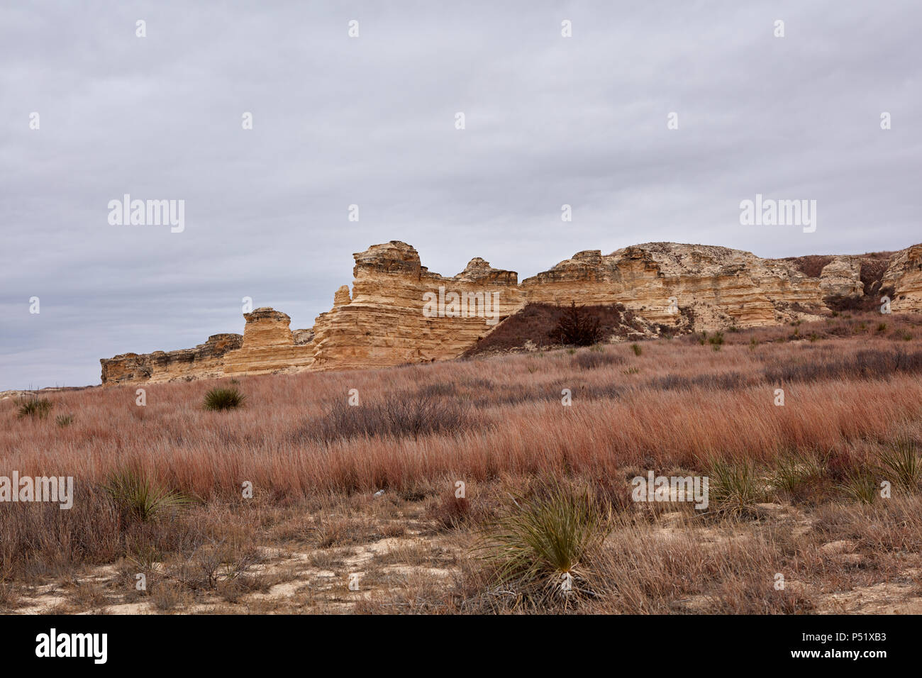 Eroded steep limestone rock formations at Castle Rock badlands in ...