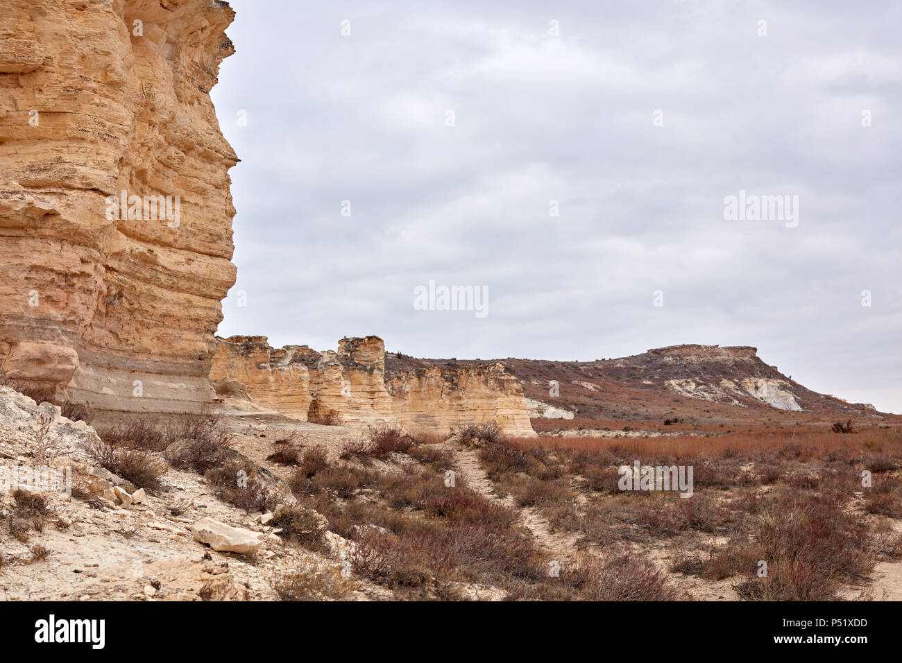 Badly eroded limestone rock face at Castle Rock in Kansas in a ...