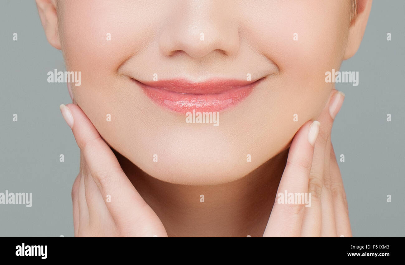 Beautiful Female Smile with Natural Lipgloss, Macro Stock Photo - Alamy