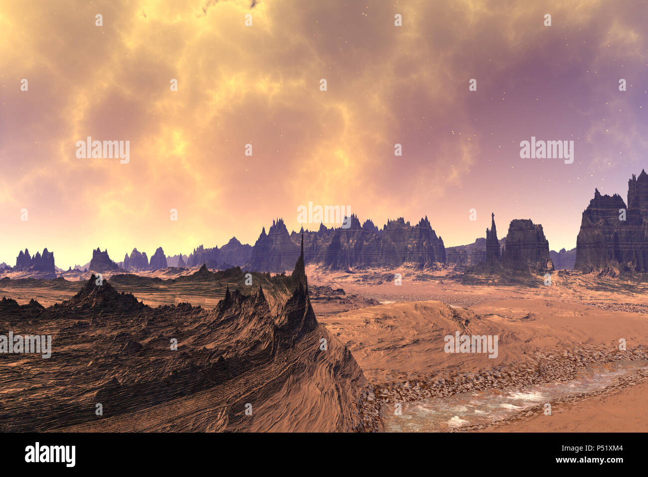 Fantasy alien planet. Mountain. 3D illustration Stock Photo - Alamy