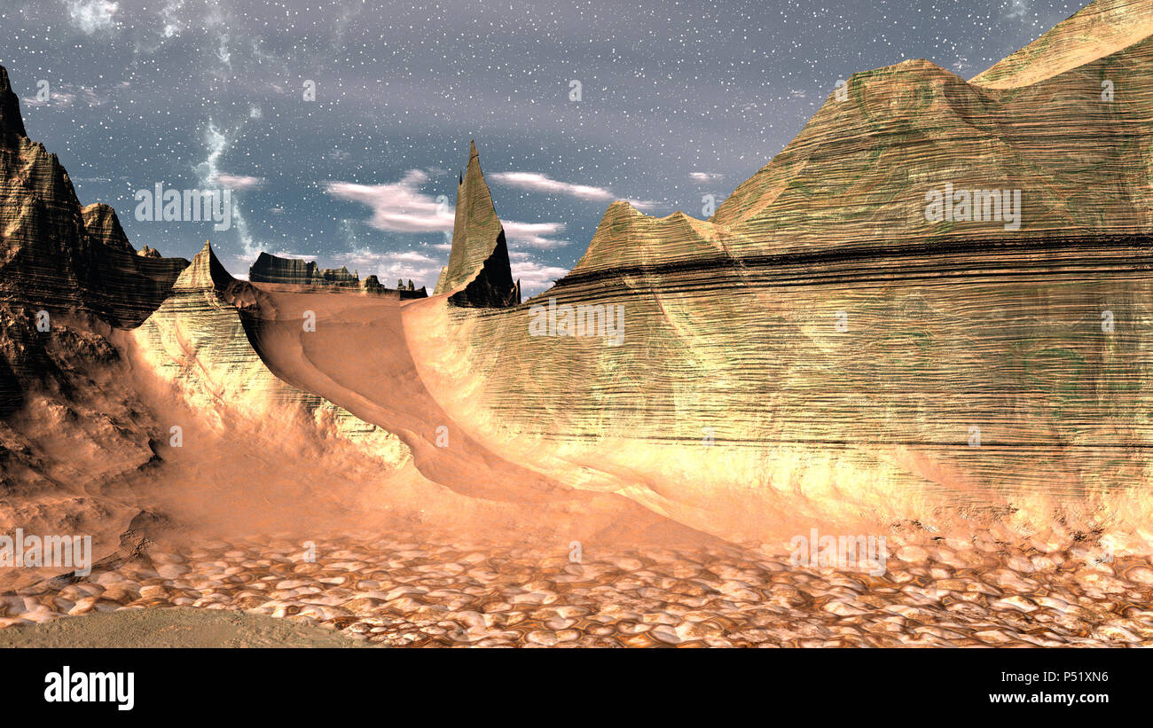 Fantasy alien planet. Mountain. 3D illustration Stock Photo - Alamy