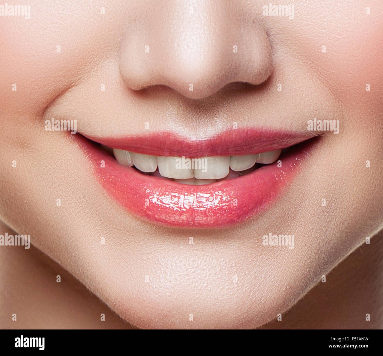 Cute Female Smile with White Teeth Stock Photo - Alamy