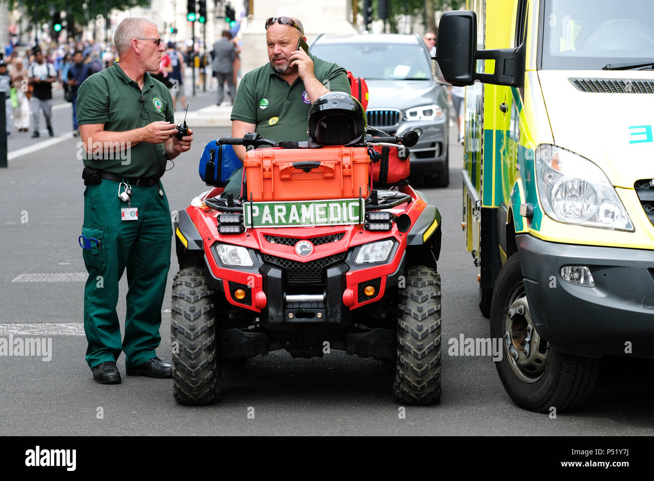 London Ambulance Service paramedic 4WD bike providing medical cover at ...