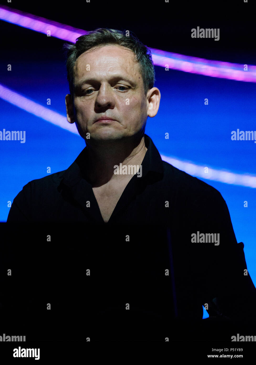 Alva Noto show during Sónar by Day, SonarHall stage, with colorful ...