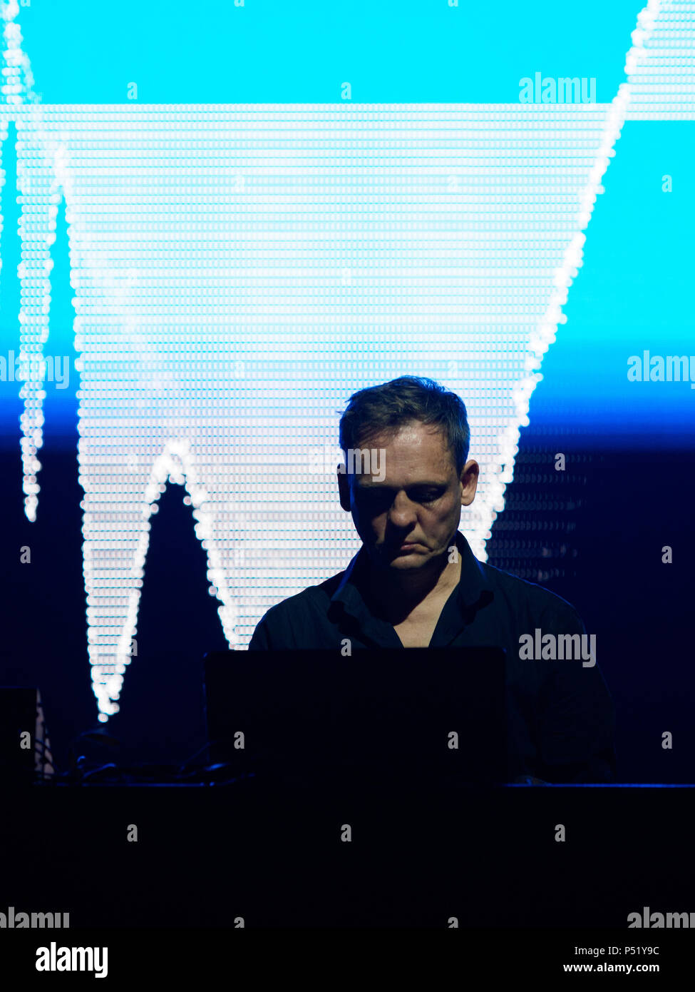 Alva Noto show during Sónar by Day, SonarHall stage, with colorful ...