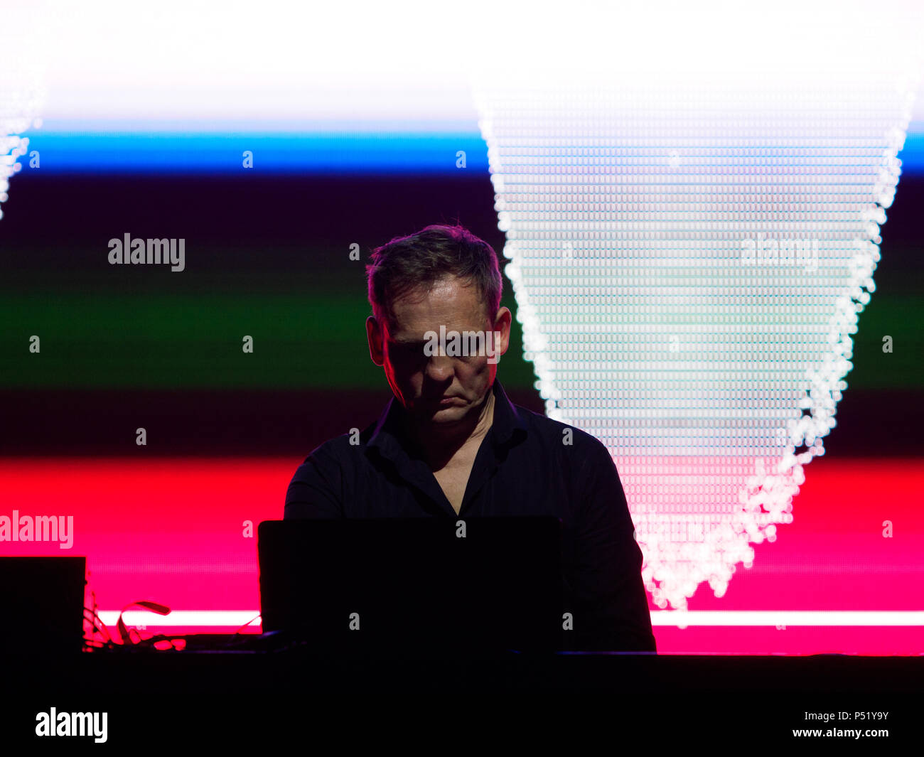 Alva Noto show during Sónar by Day, SonarHall stage, with colorful ...