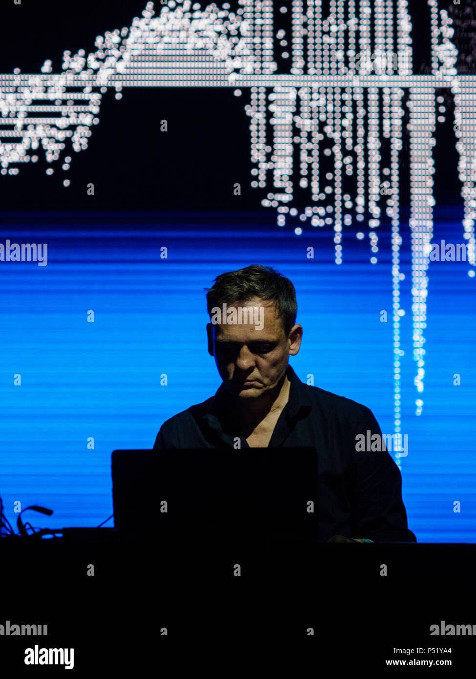 Alva Noto show during Sónar by Day, SonarHall stage, with colorful ...