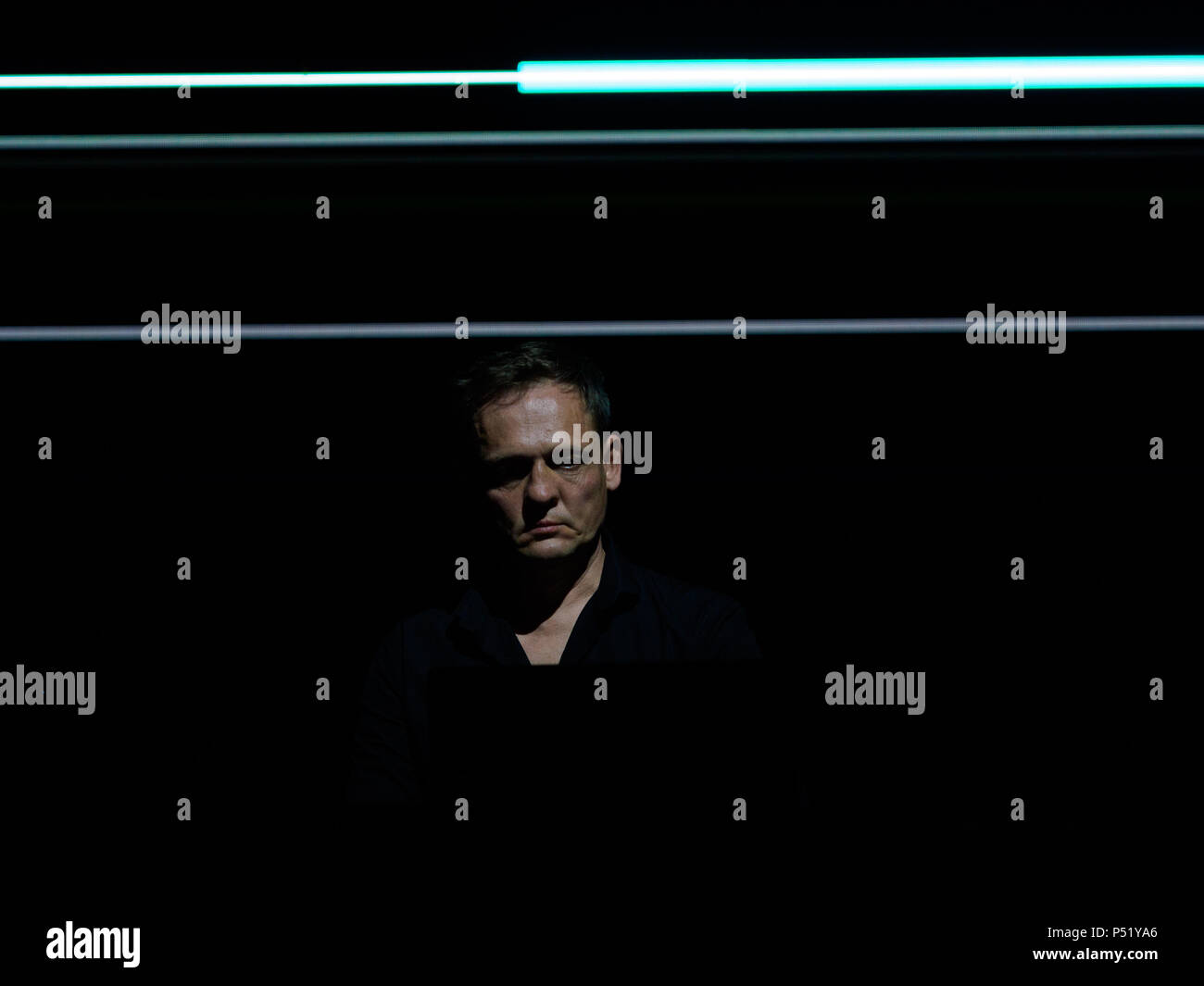 Alva Noto show during Sónar by Day, SonarHall stage, with colorful ...