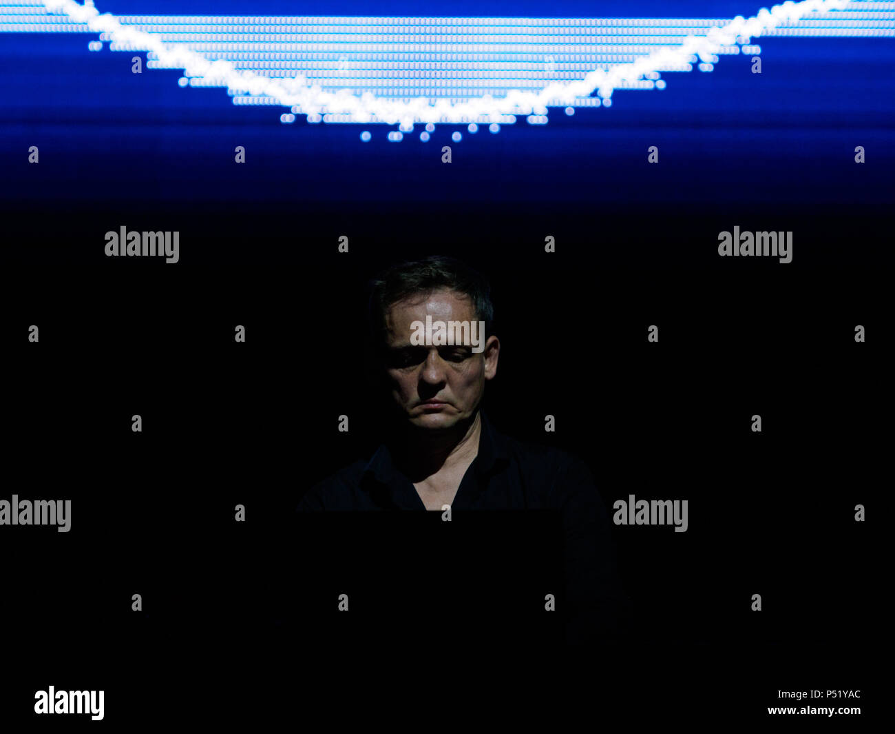 Alva Noto show during Sónar by Day, SonarHall stage, with colorful ...