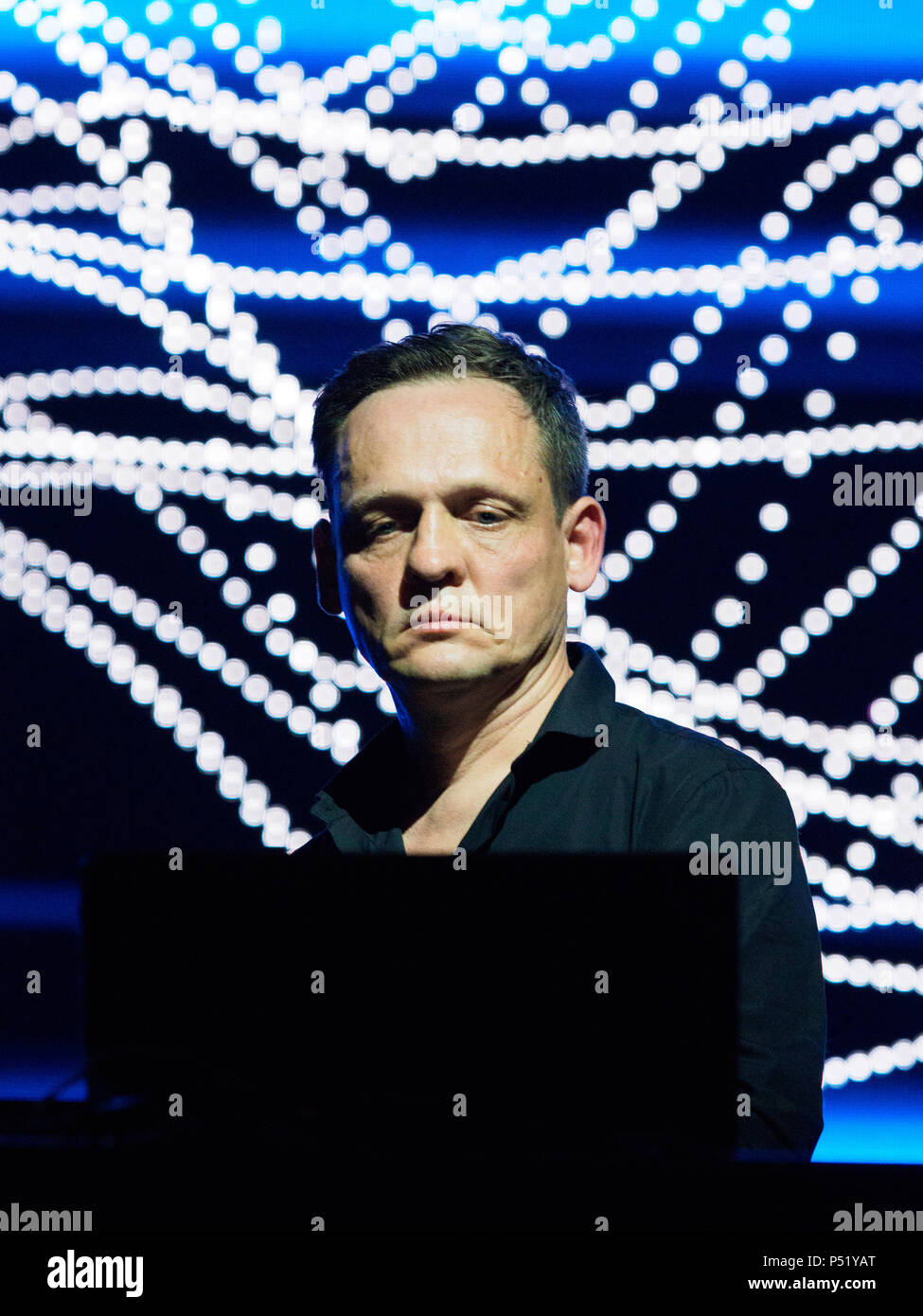 Alva Noto show during Sónar by Day, SonarHall stage, with colorful ...