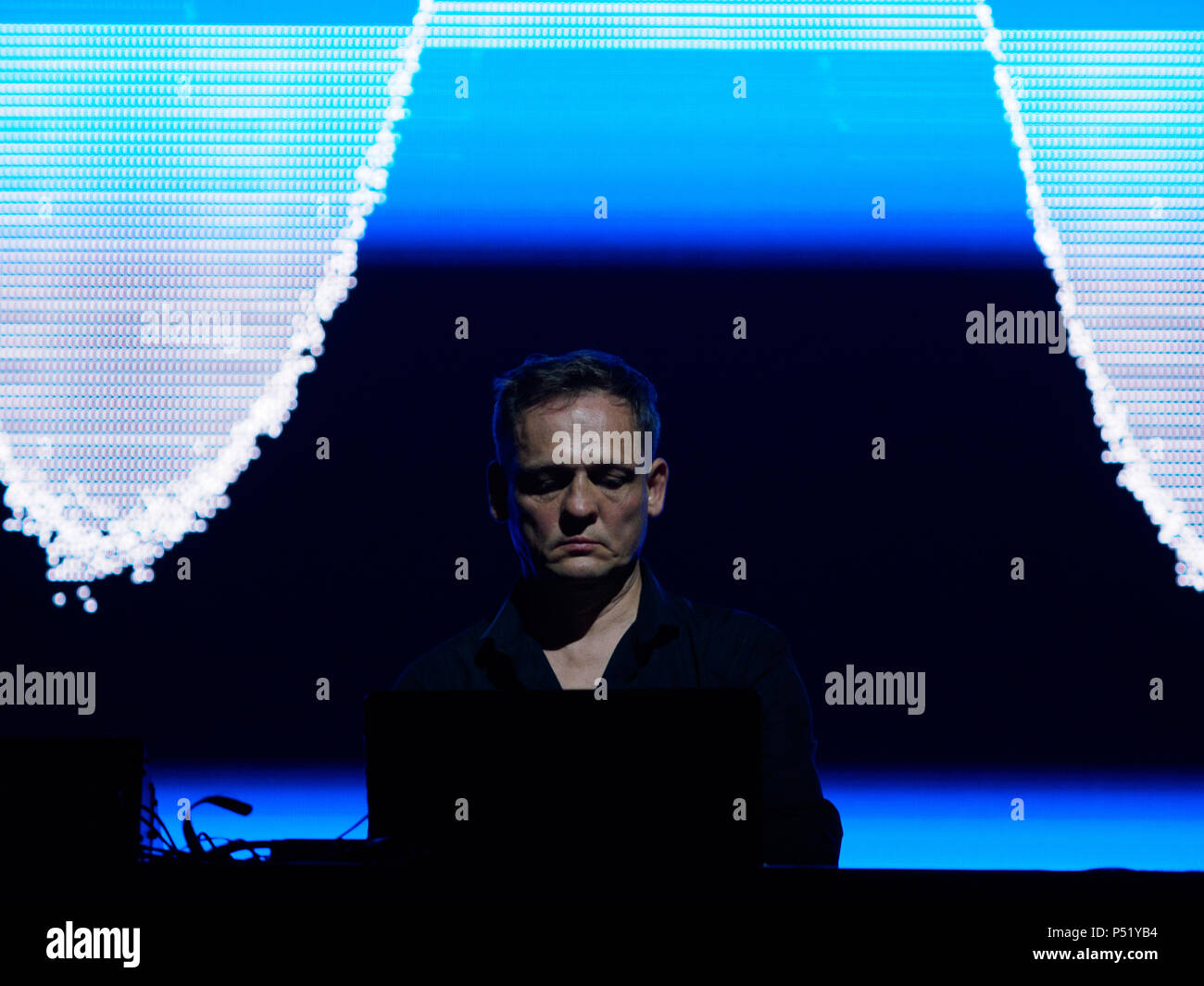 Alva Noto show during Sónar by Day, SonarHall stage, with colorful ...