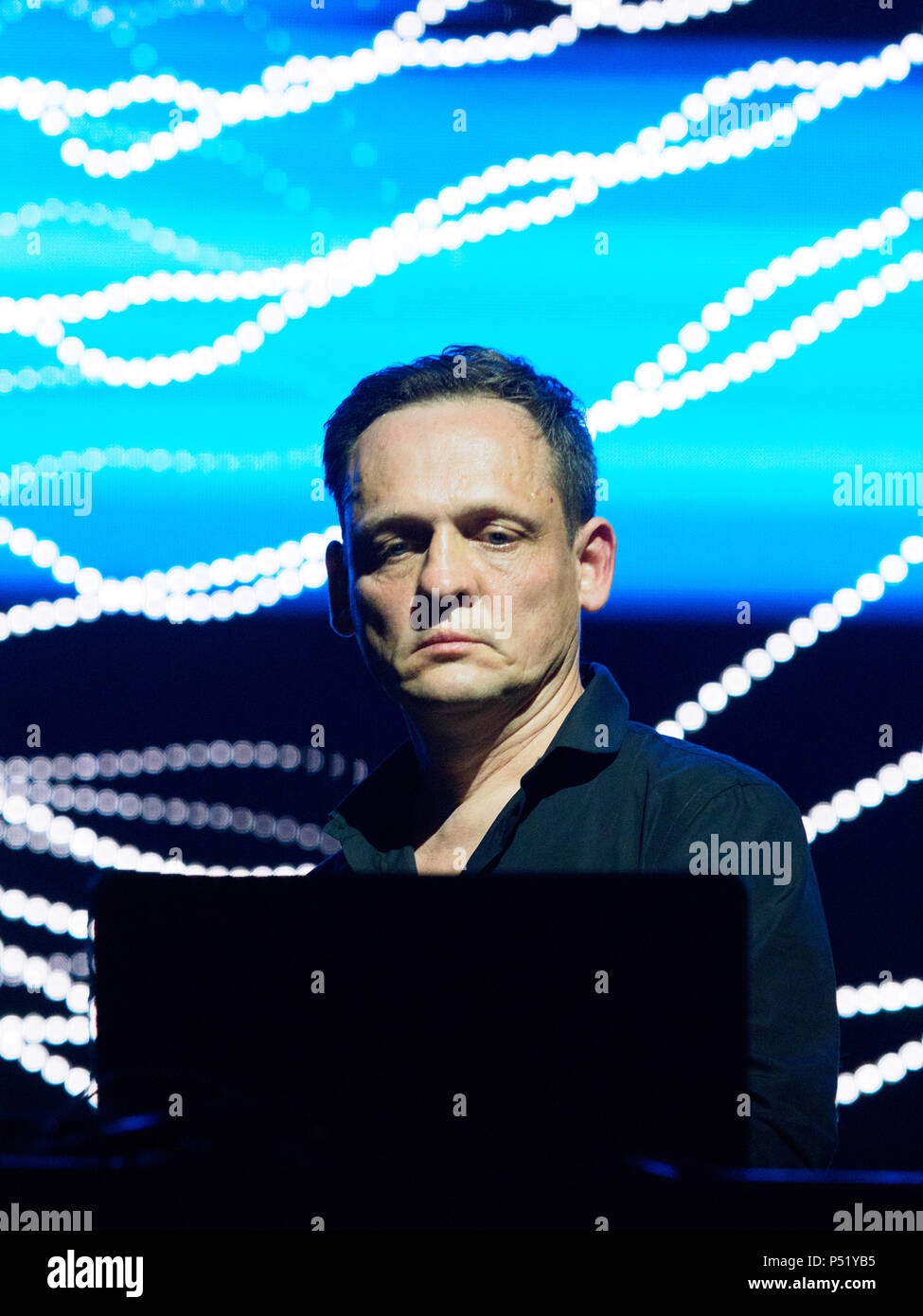 Alva Noto show during Sónar by Day, SonarHall stage, with colorful ...