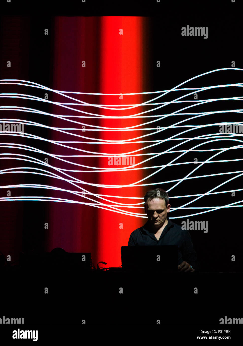 Alva Noto show during Sónar by Day, SonarHall stage, with colorful ...