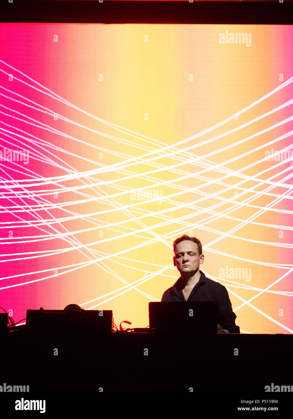 Alva Noto show during Sónar by Day, SonarHall stage, with colorful ...