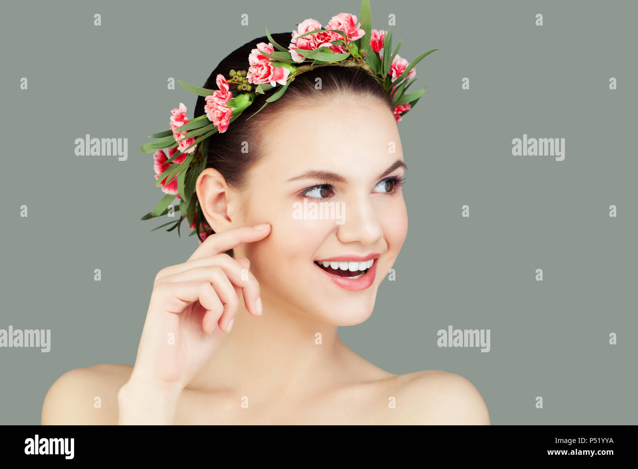 Happy young woman smiling, closeup portrait Stock Photo - Alamy