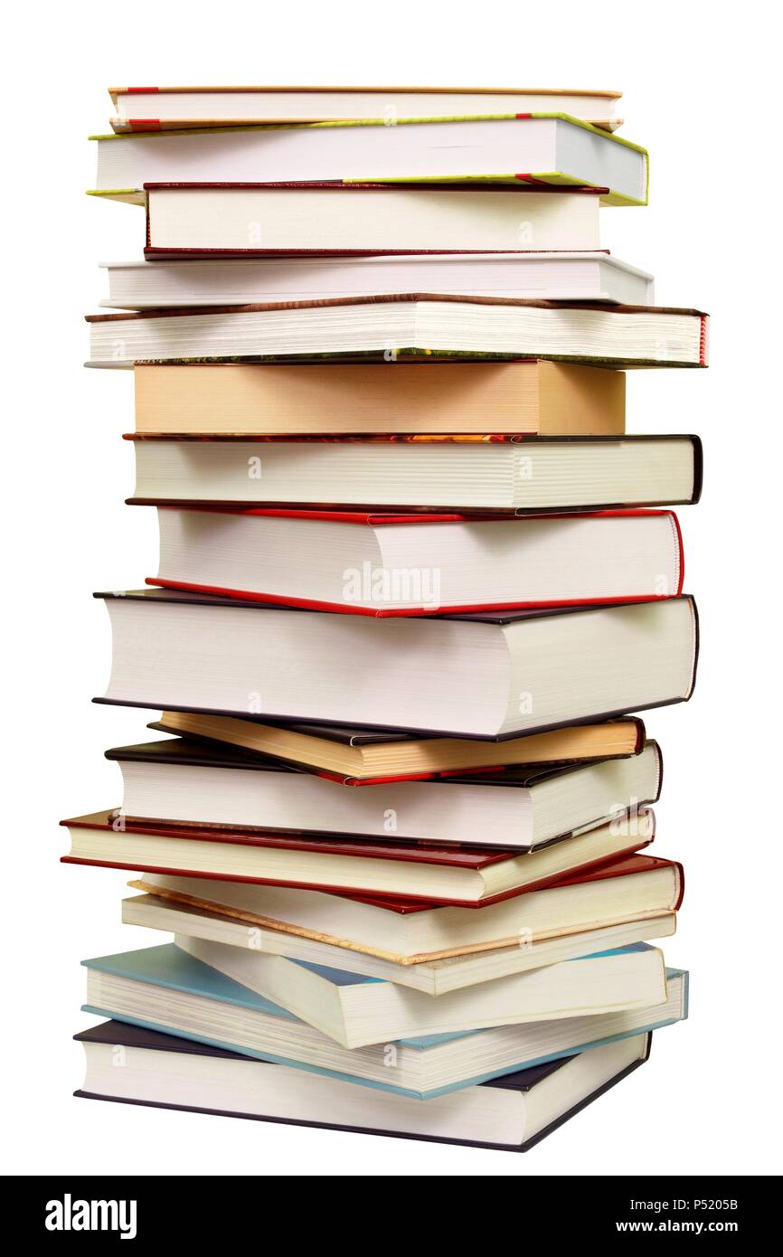 High stack of books isolated on white background Stock Photo - Alamy
