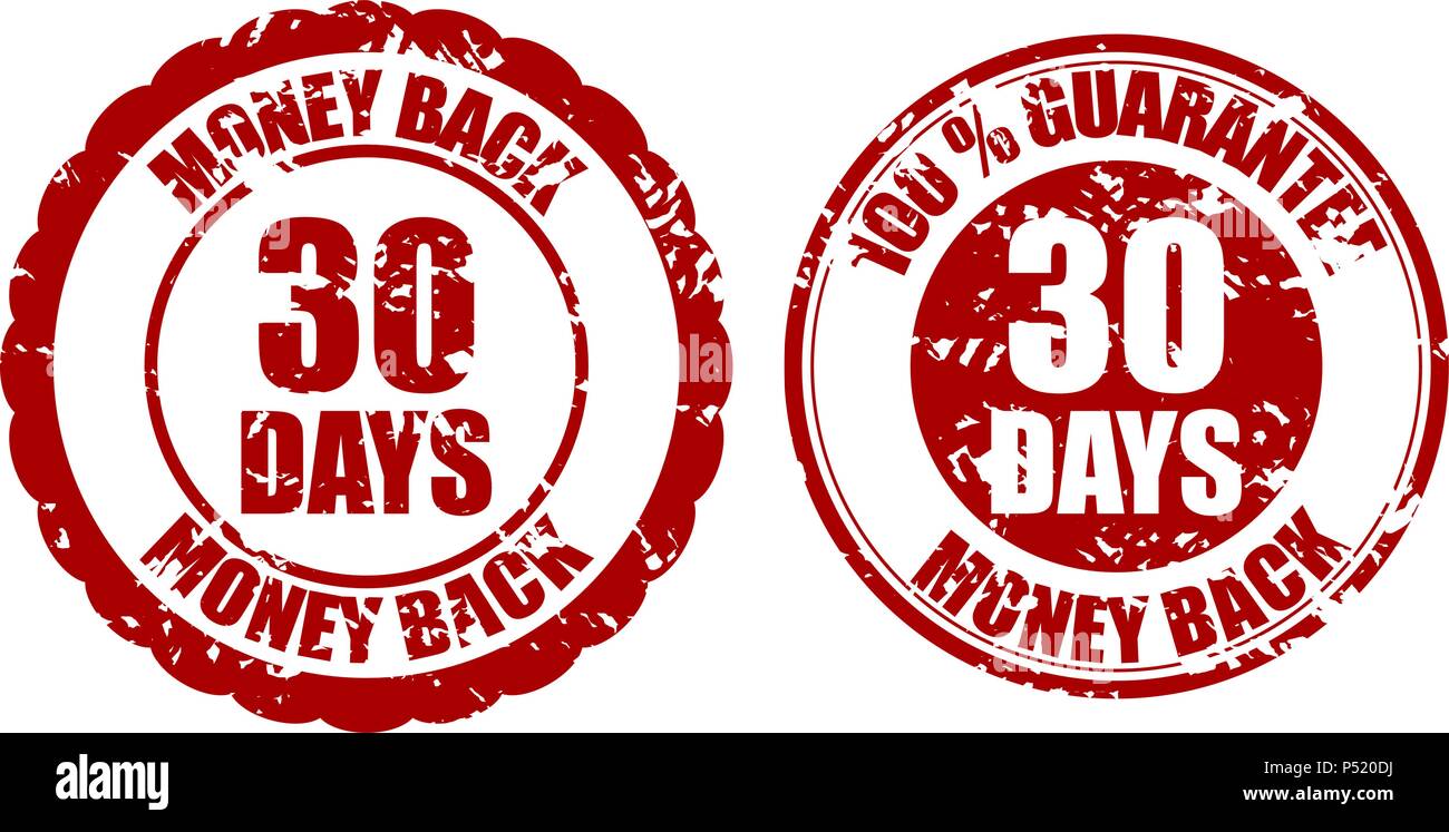 Money back guarantee 30 days rubber stamp. Vector thirty days stamp ...