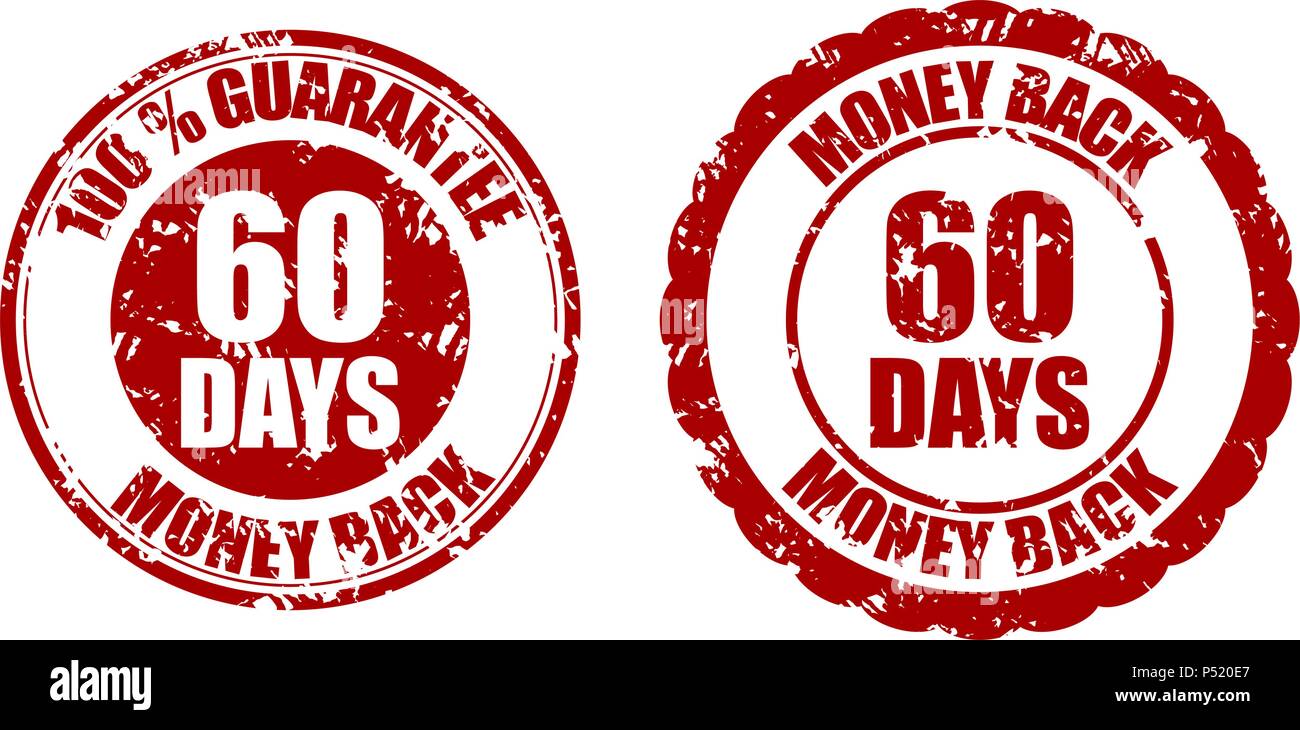 Money back guarantee 60 days rubber stamp red. Sixty days money back ...