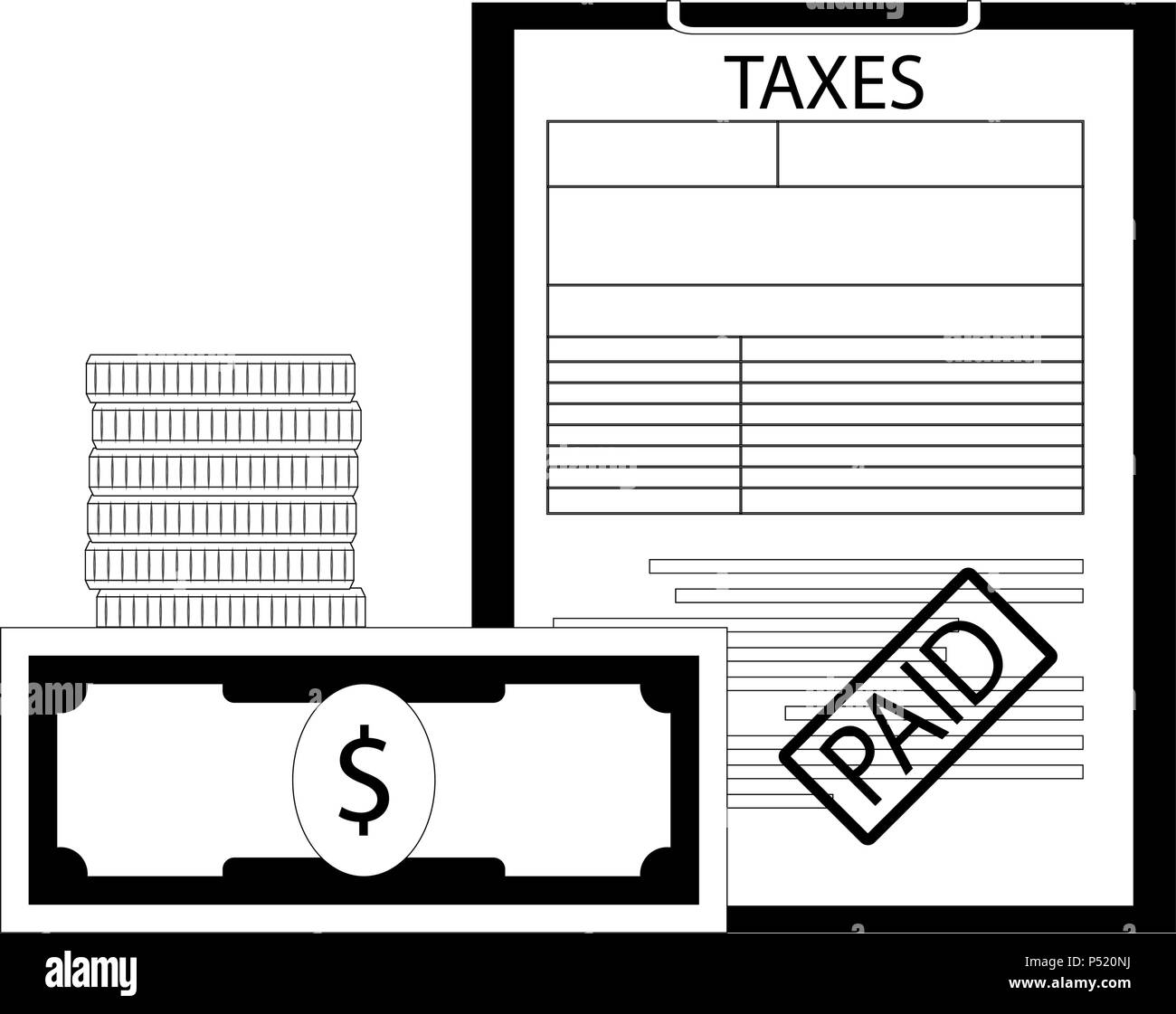 Taxes paid line art concept. Vector declaration tax, revenue treasure ...