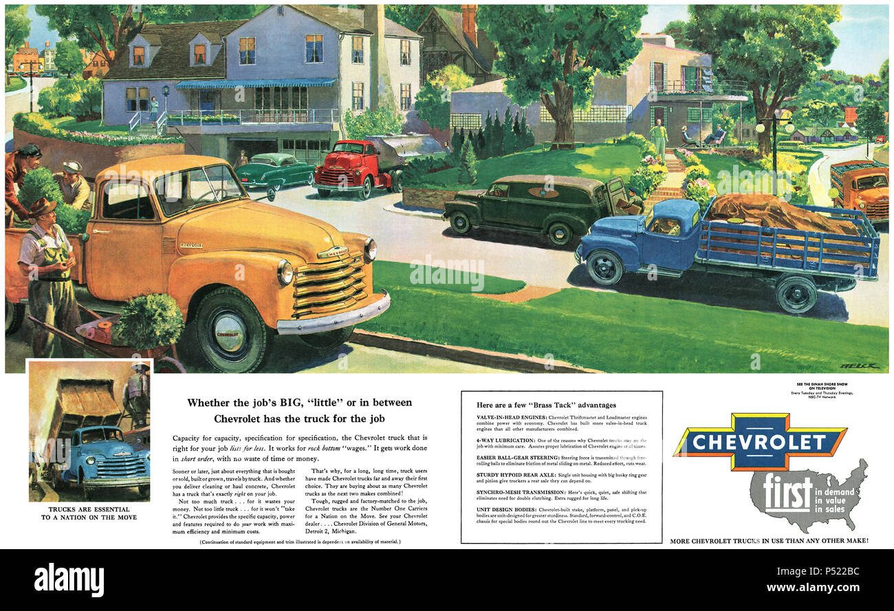 1952 U.S. advertisement for Chevrolet trucks Stock Photo - Alamy