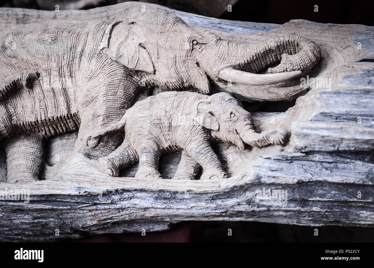 Beautiful Wood carving of elephant family. Antique Art Handmade ...