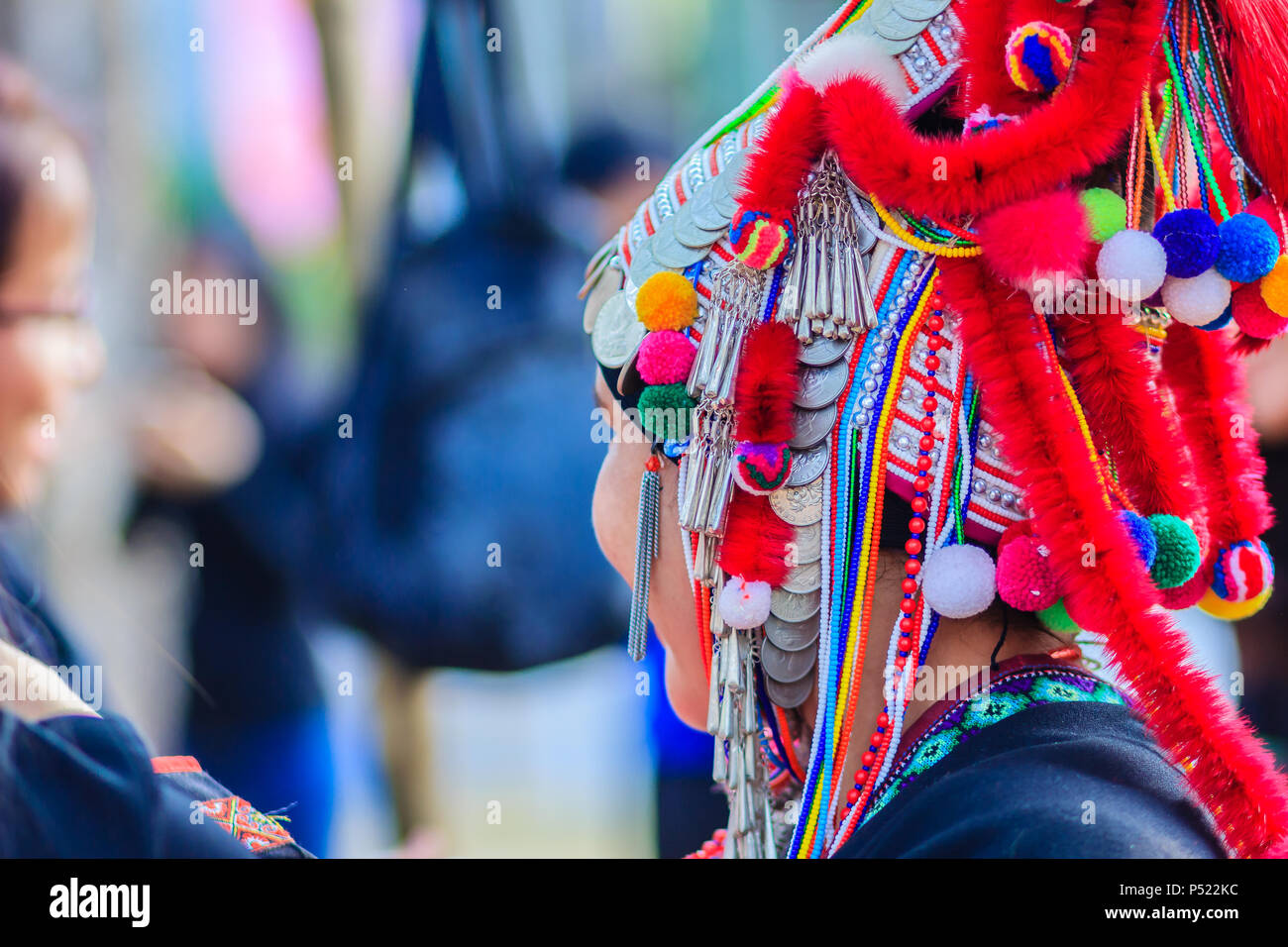 Beautiful traditional red costumes clothes and silver coins on ...