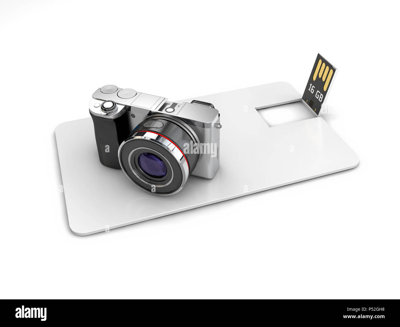 Blank white plastic wafer usb card mockup with camera, 3d Illustration ...