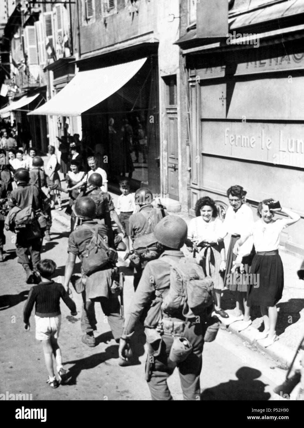 American troops of the 7th Army 45th Division as they march trhough ...