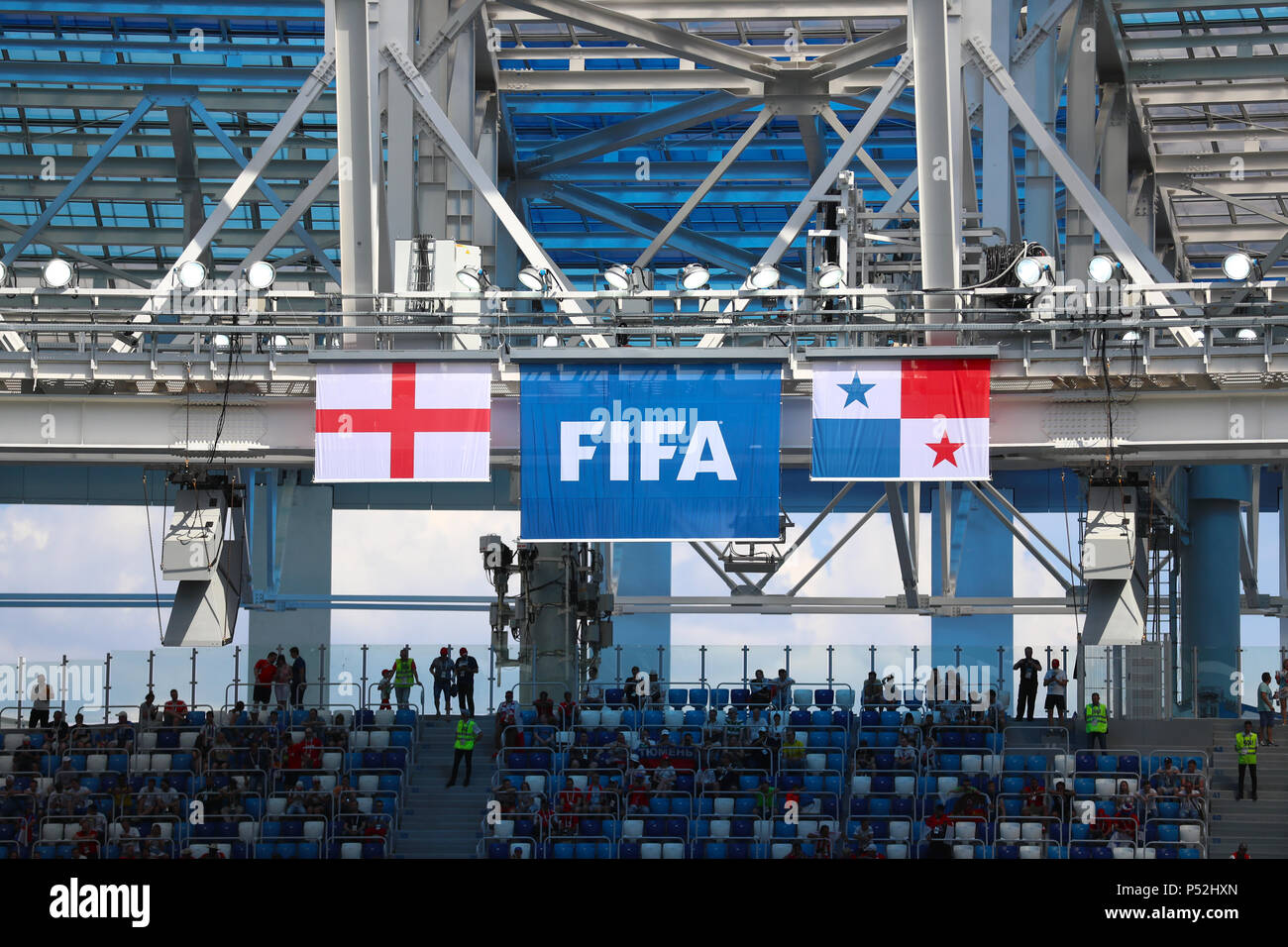 Flags hang in the stands ahead of the FIFA World Cup Group G match at ...