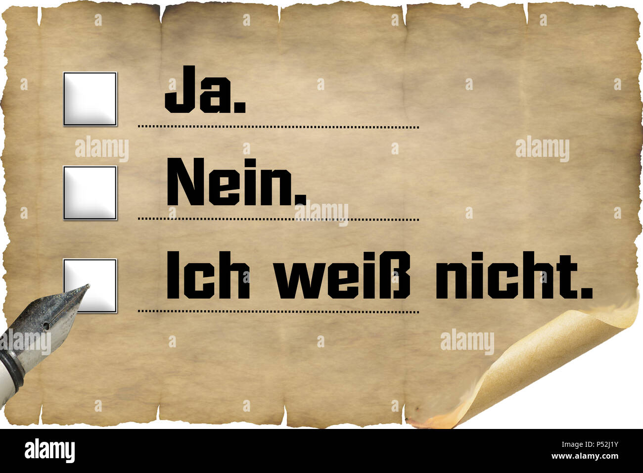 Checklist old document paper with antique fountain pen made of markings ...