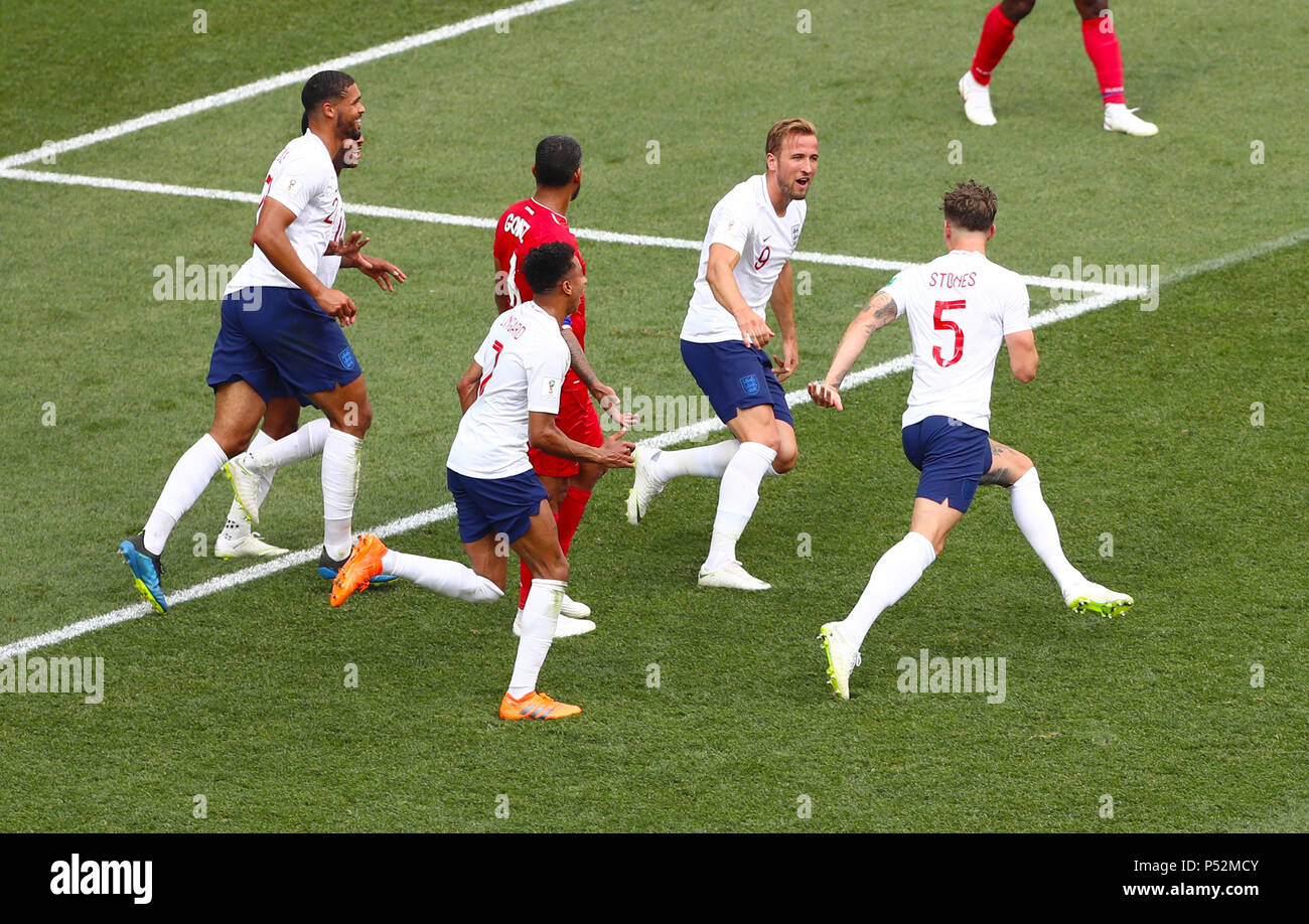England's John Stones celebrates scoring his side's fourth goal of the ...