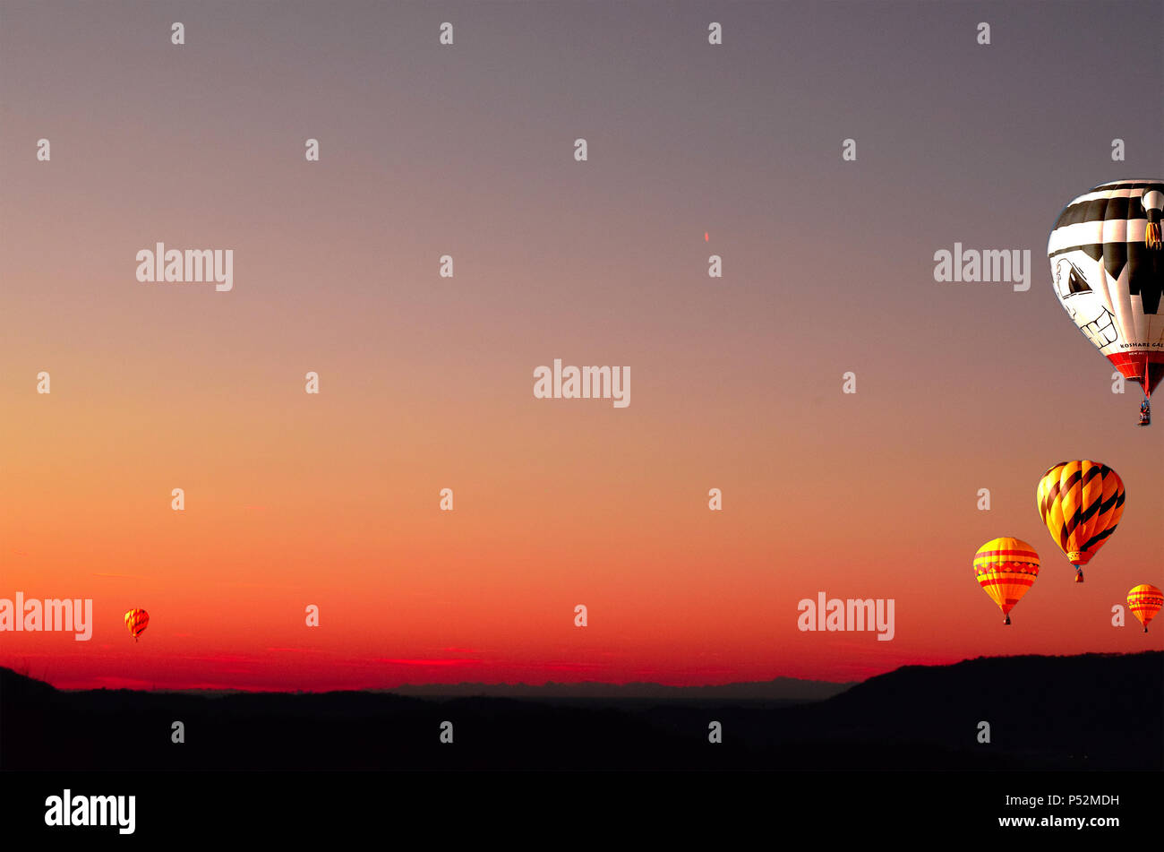 hot air balloon on the sunset Stock Photo - Alamy