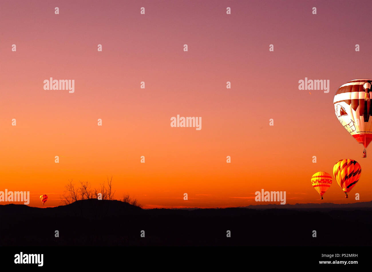hot air balloon on the sunset Stock Photo - Alamy