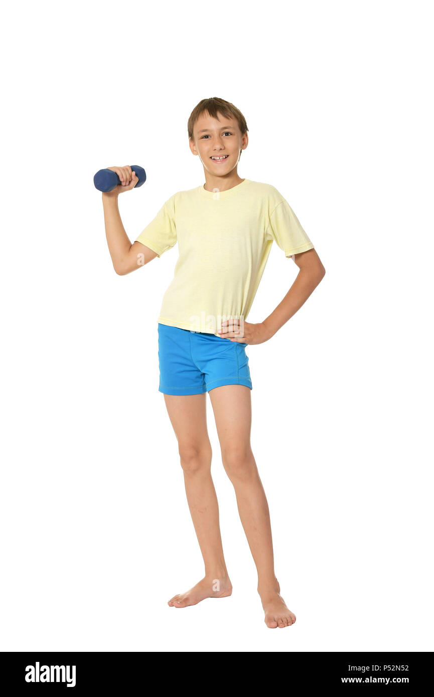 Young boy doing exercises Stock Photo - Alamy