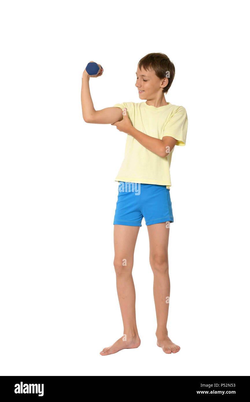 Young boy doing exercises Stock Photo - Alamy